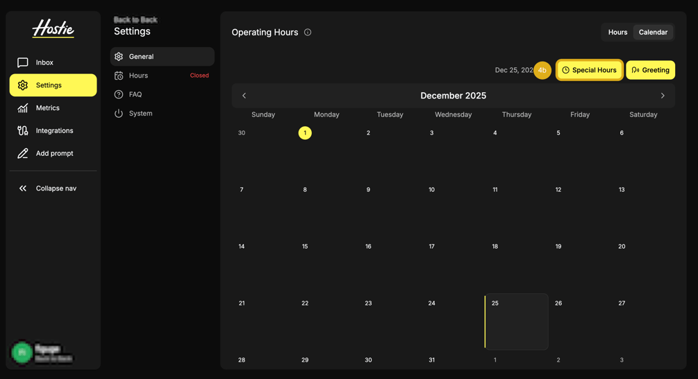 How to add special hours or greetings