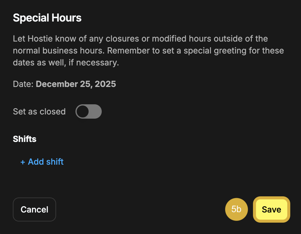 How to add special hours or greetings