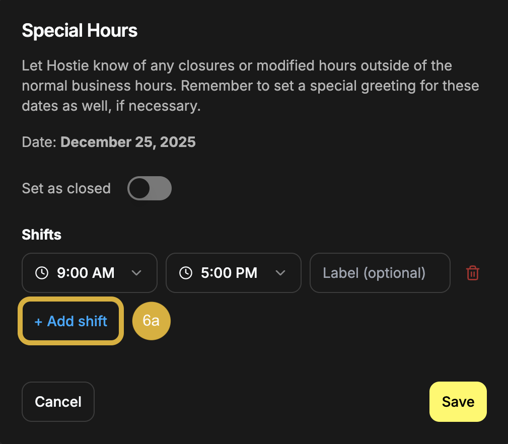 How to add special hours or greetings